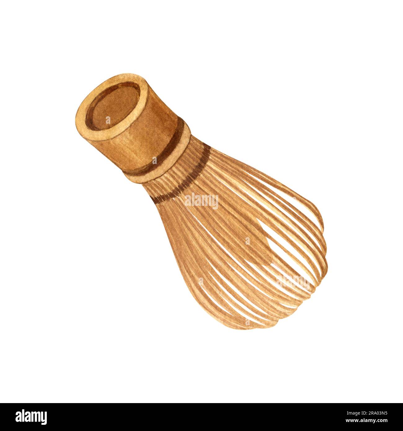 Watercolor chasen matcha whisk isolated on white background. Bamboo ...
