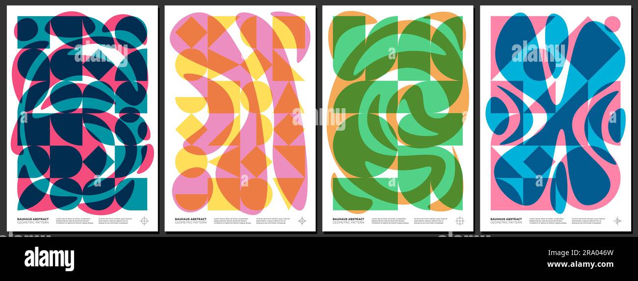 Abstract geometric bauhaus artworks. Simple shapes and flowing liquid ...