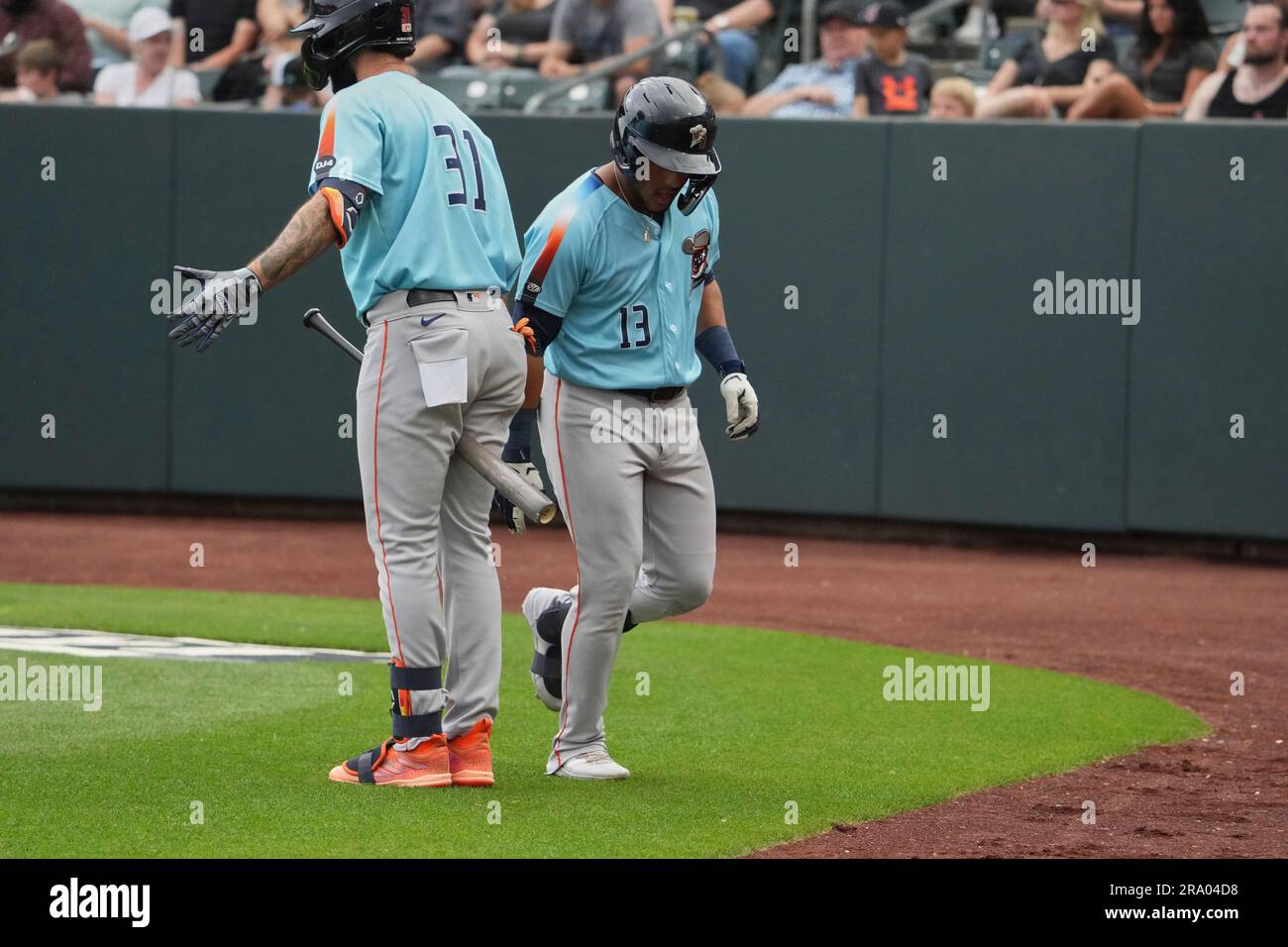 Salt Lake UT, USA. 24th June, 2023. Sugar Land second baseman Pedro ...
