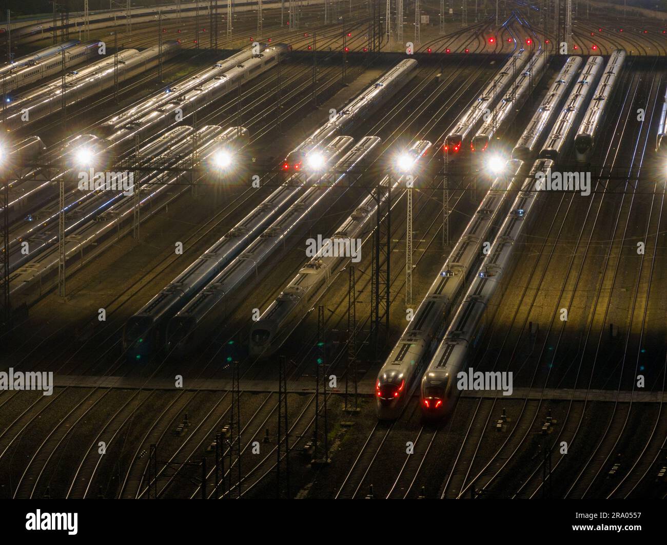 NANJING, CHINA - JUNE 30, 2023 - Aerial photo shows bullet trains on ...