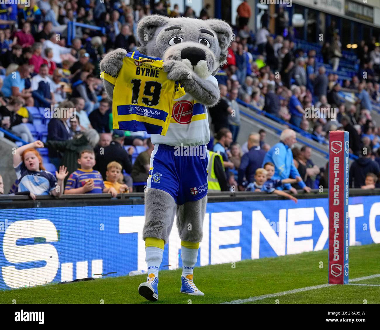 Wolfie the Wire mascot hold up a replica shirt replica shirt during the ...