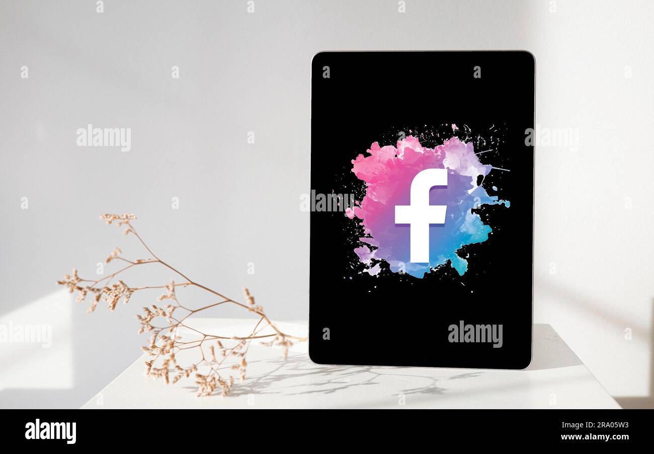 In this photo illustration, Facebook logo is displayed on the screen ...