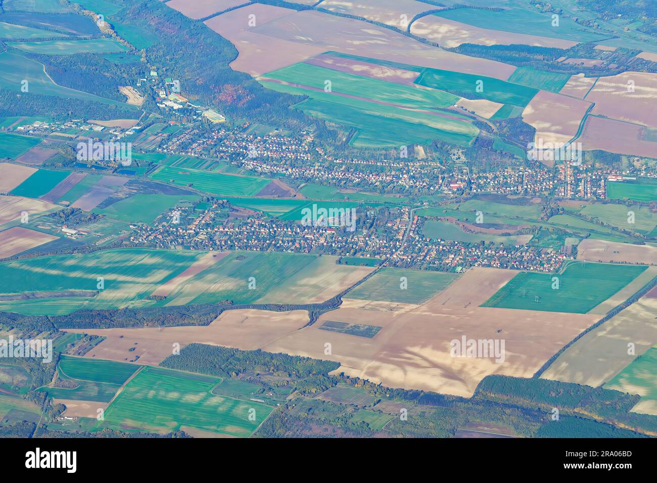 Aerial view of the village in Germany from a plane window ...