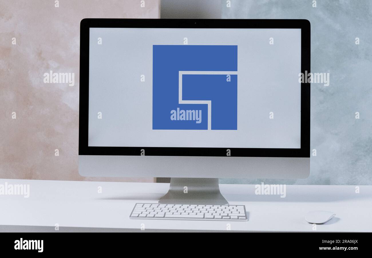 In this photo illustration, Facebook logo is displayed on the screen ...