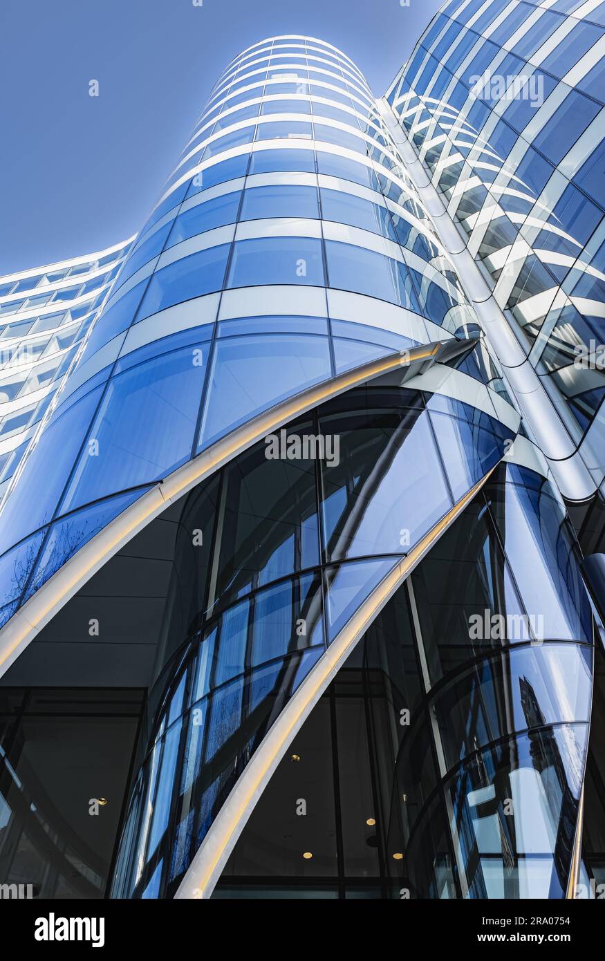 Modern skyscrapers in business district. Wide angle abstract view of ...