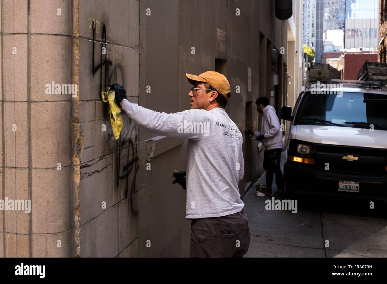 Seattle, USA. 29 Jun, 2023. Downtown Seattle Graffiti clean up Stock ...