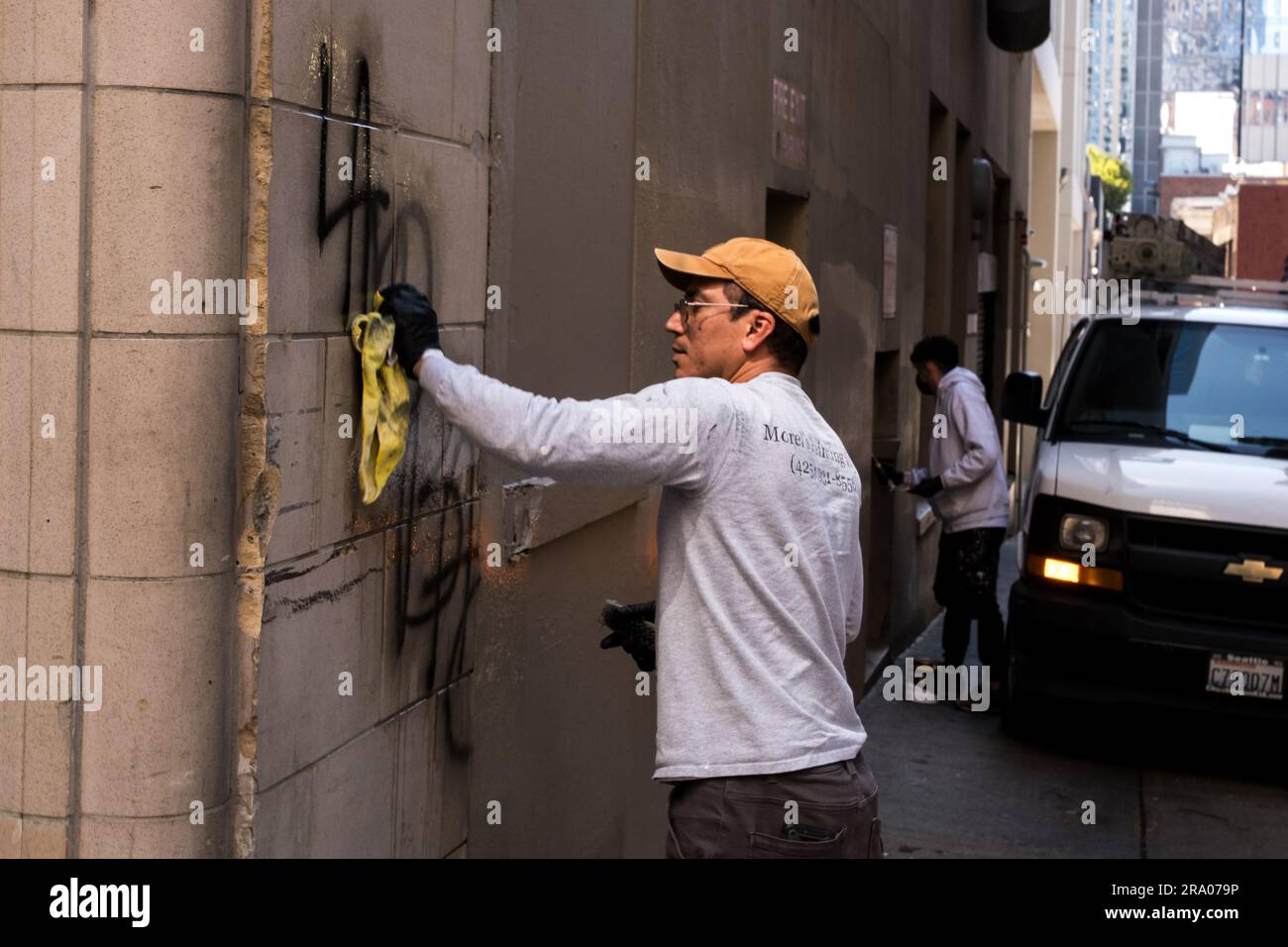 Seattle, USA. 29 Jun, 2023. Downtown Seattle Graffiti clean up Stock ...