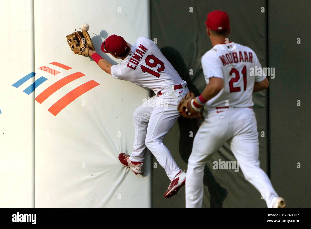 St. Louis Cardinals center fielder Tommy Edman (19) is unable to catch ...