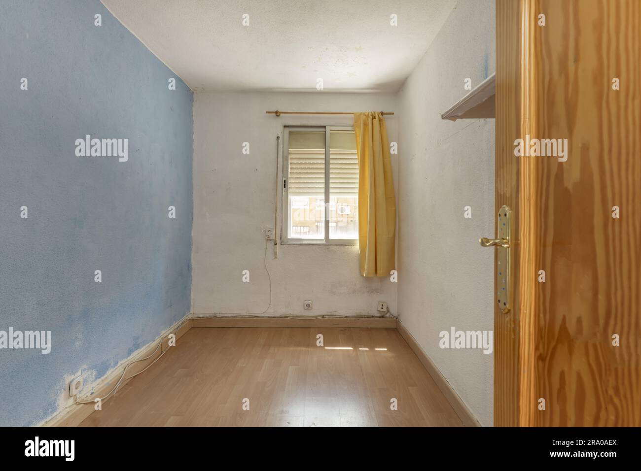 Empty room of a house with exposed electrical cables and connections ...