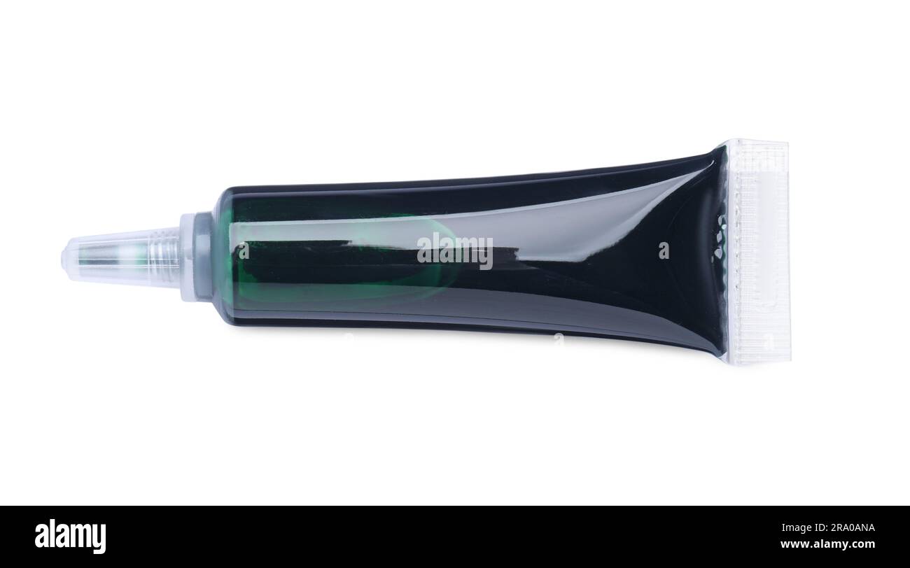 Tube with green food coloring isolated on white, top view Stock Photo ...