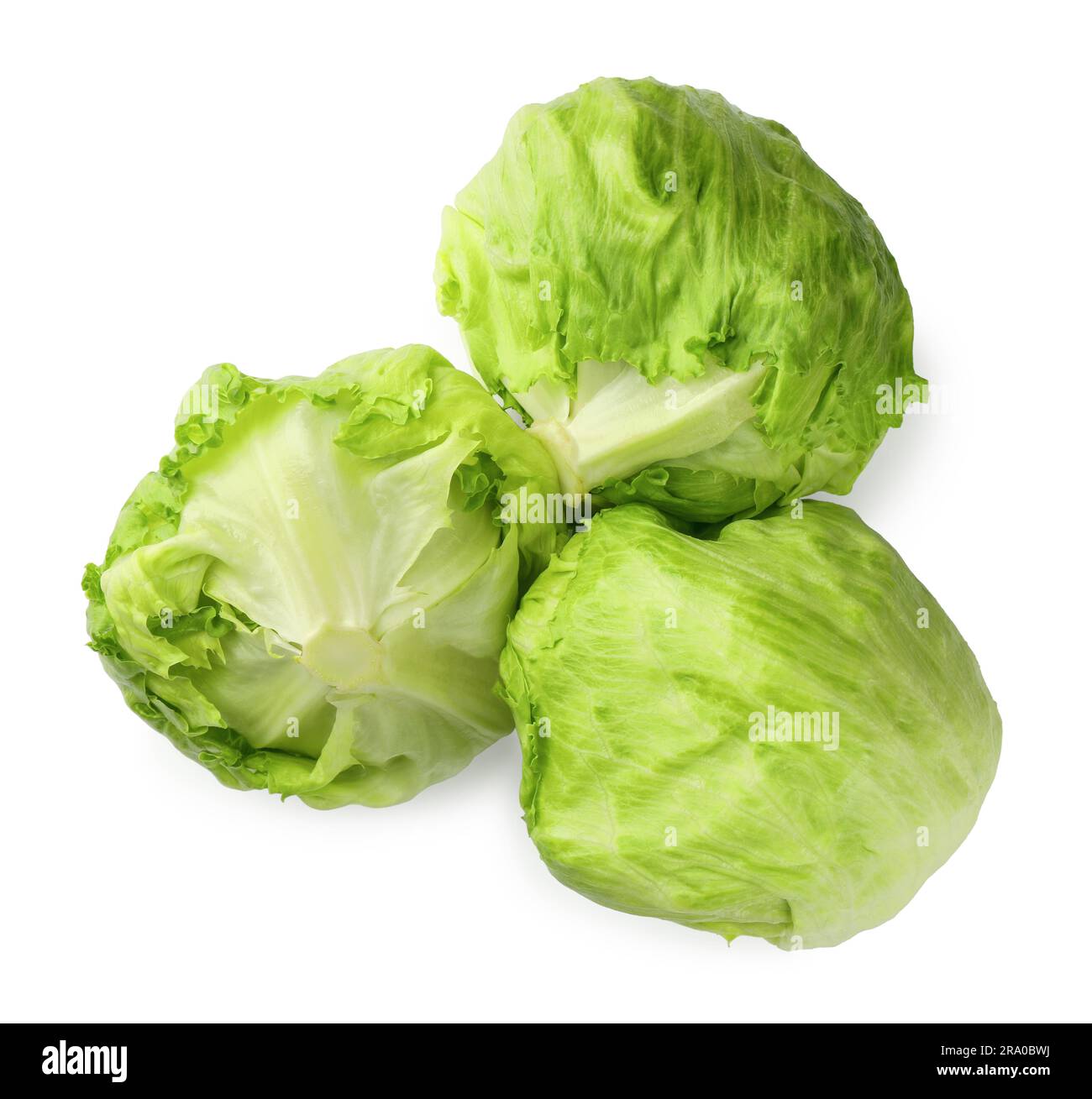 Fresh green iceberg lettuces isolated on white, top view Stock Photo ...