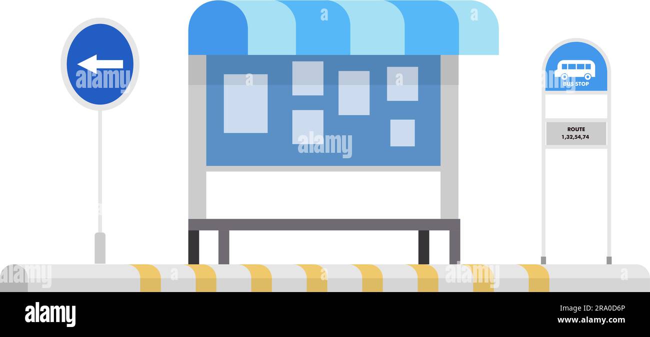 Bus stop with pole sign vector illustration.Flat bus station scene.City ...