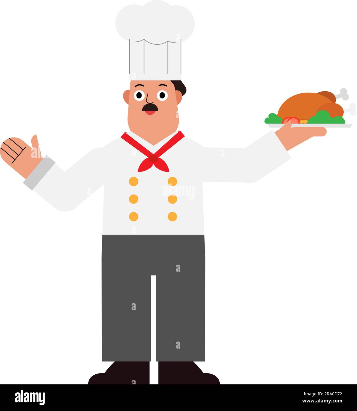 Chef holding roasted turkey plate isolated background.Cute Chef cartoon ...