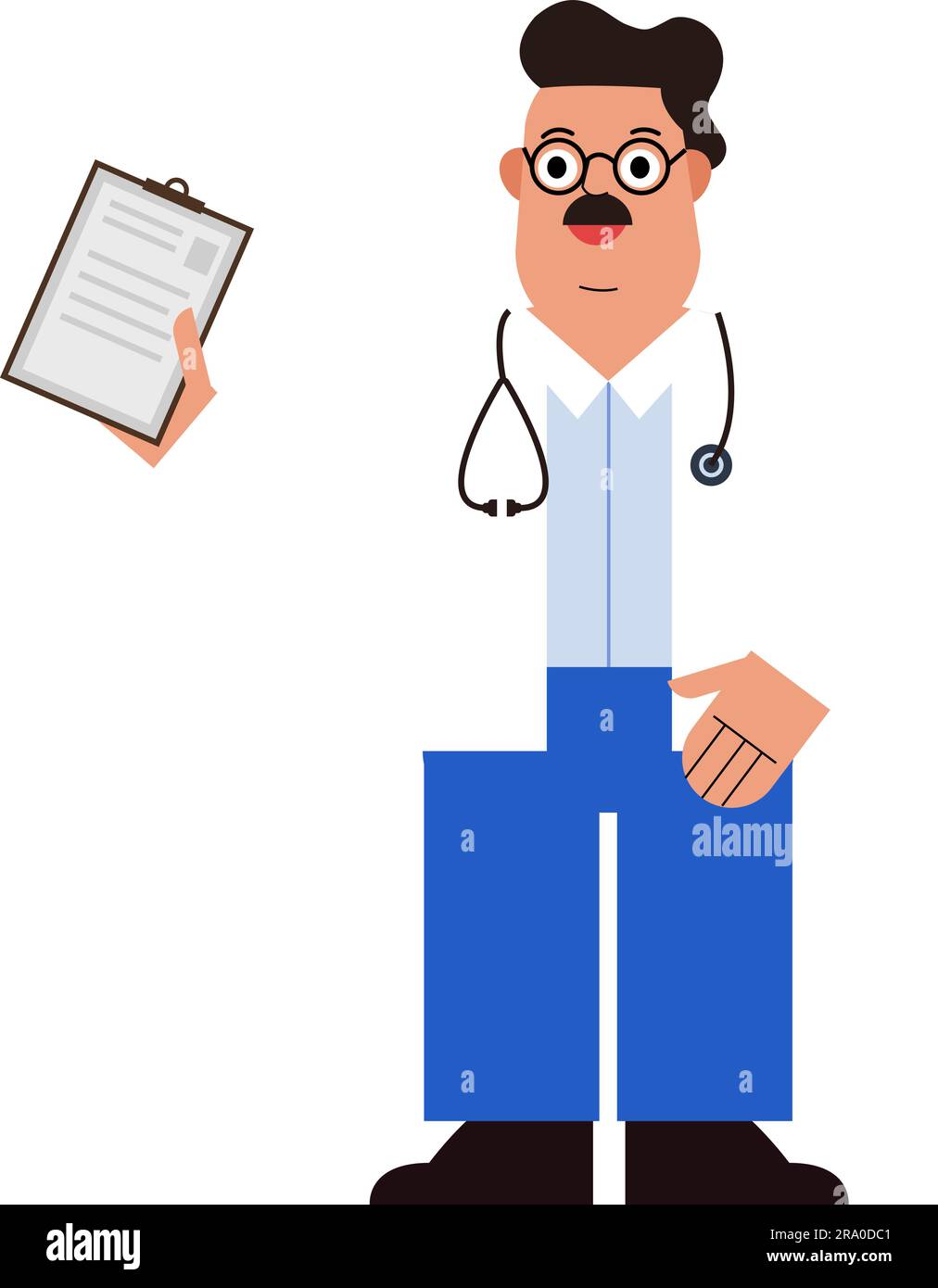 A male doctor cartoon holding a clipboard. Adult professional character ...