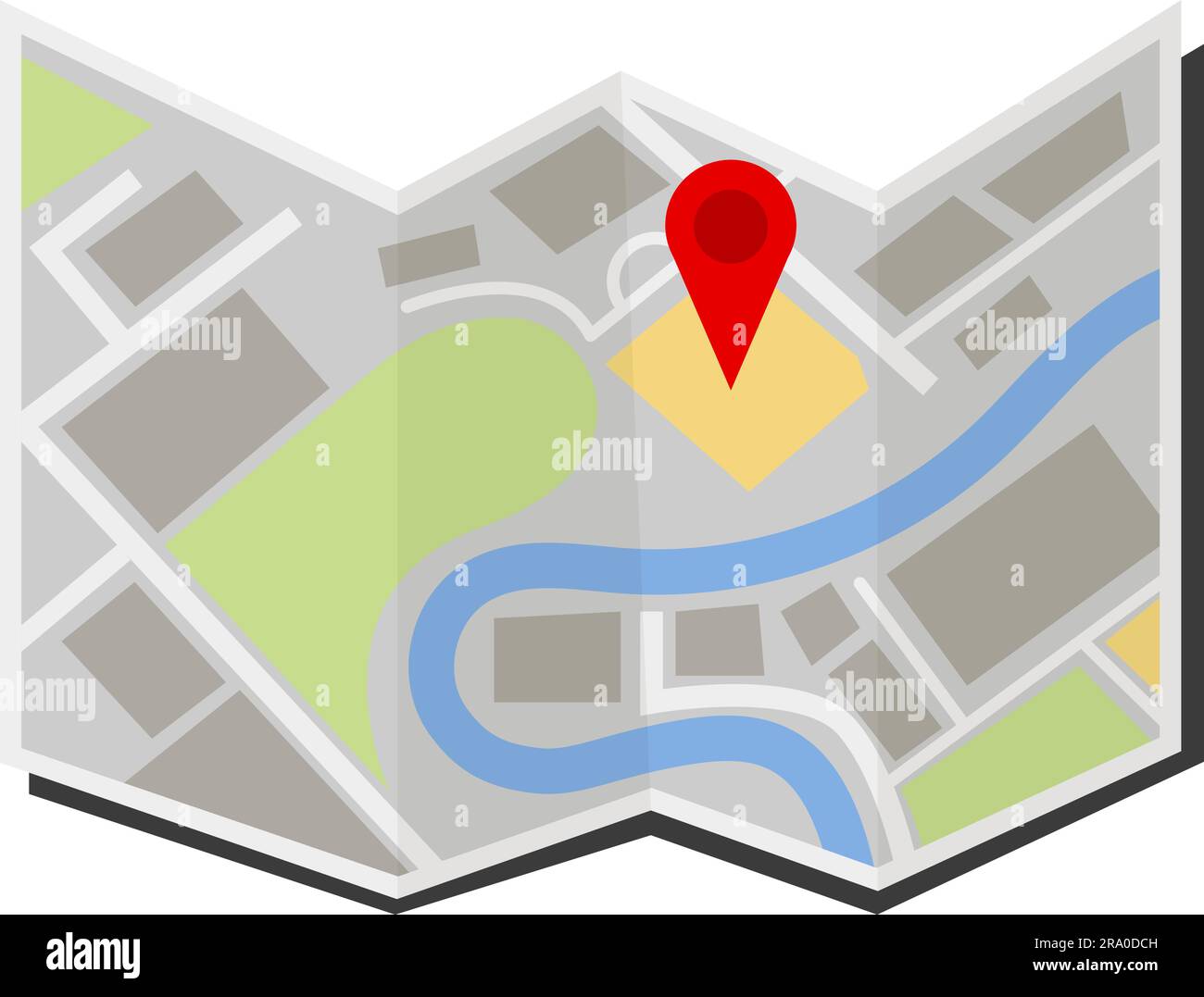 Folded map with red pin.Map icon illustration. City map vector isolated ...
