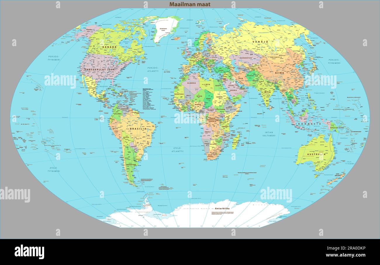 World Map Political Finnish Language Version Winkel-Tripel projection ...