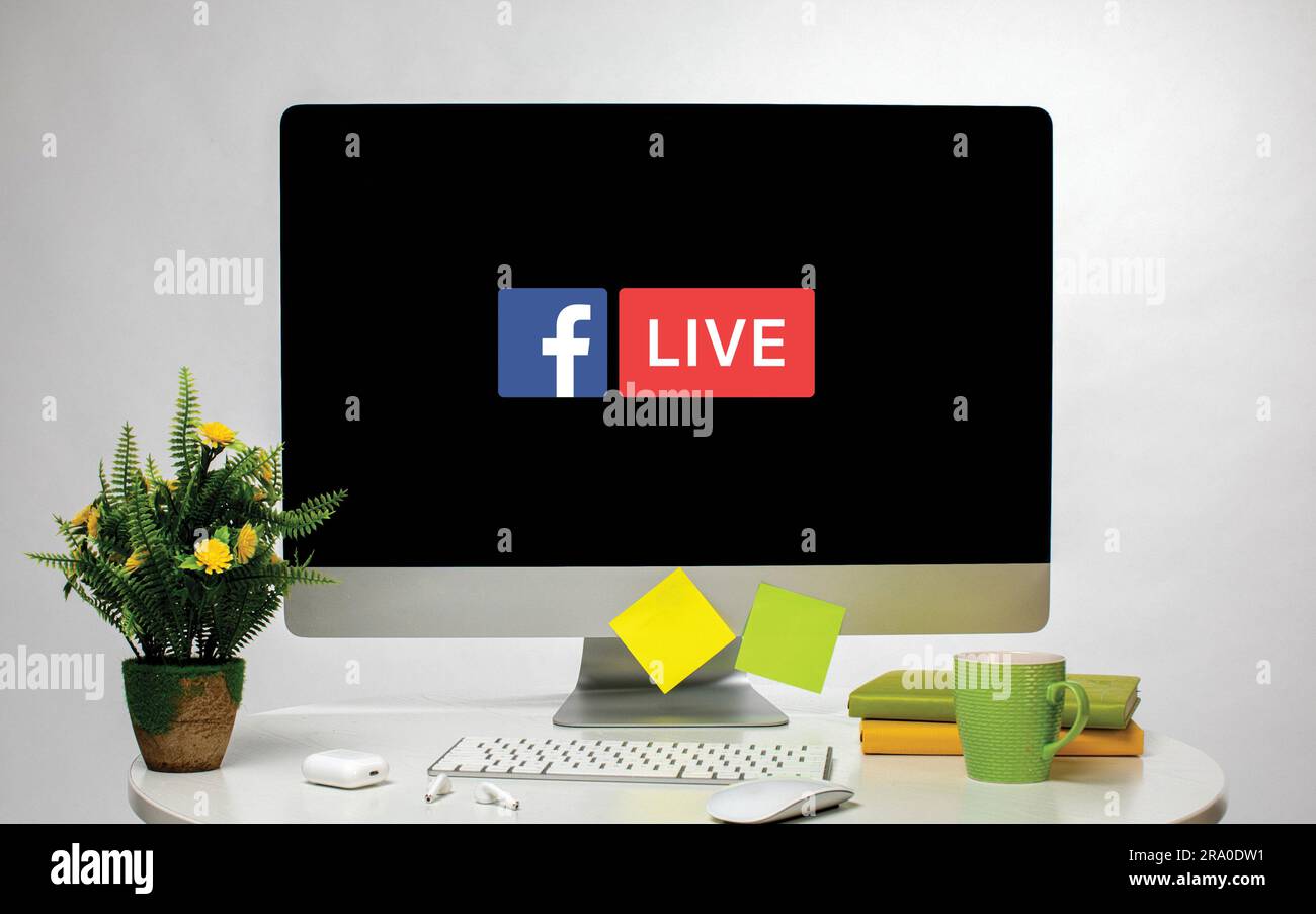 In this photo illustration, Facebook logo is displayed on the screen ...