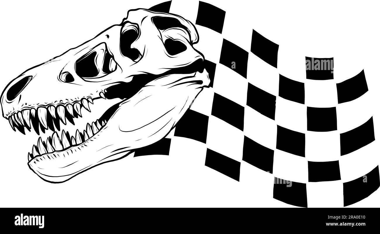 Dinosaur head skeleton hand drawn line art illustration on white ...