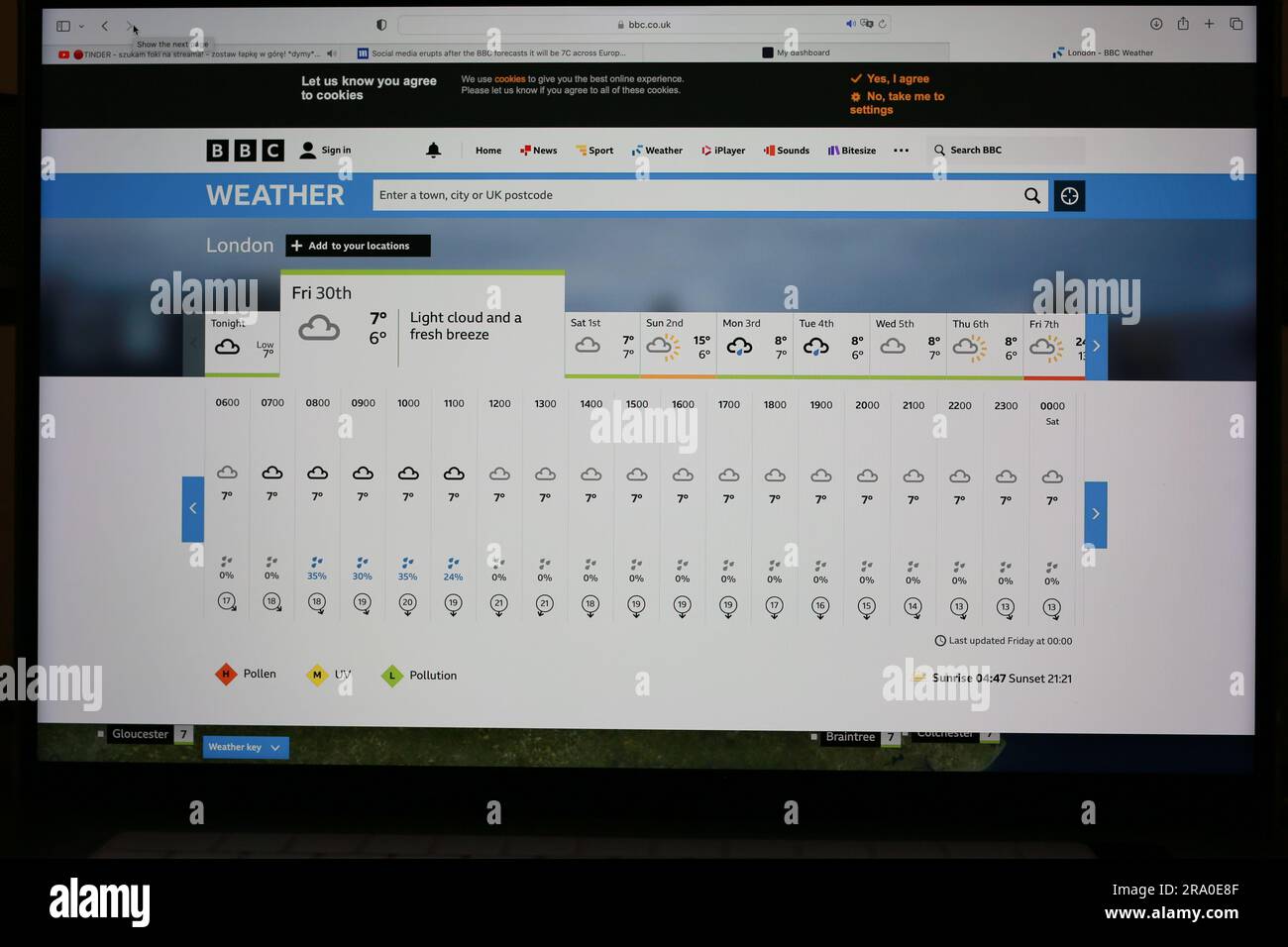 London, UK. 30 June 2023. BBC Weather Broken. BBC weather report ...