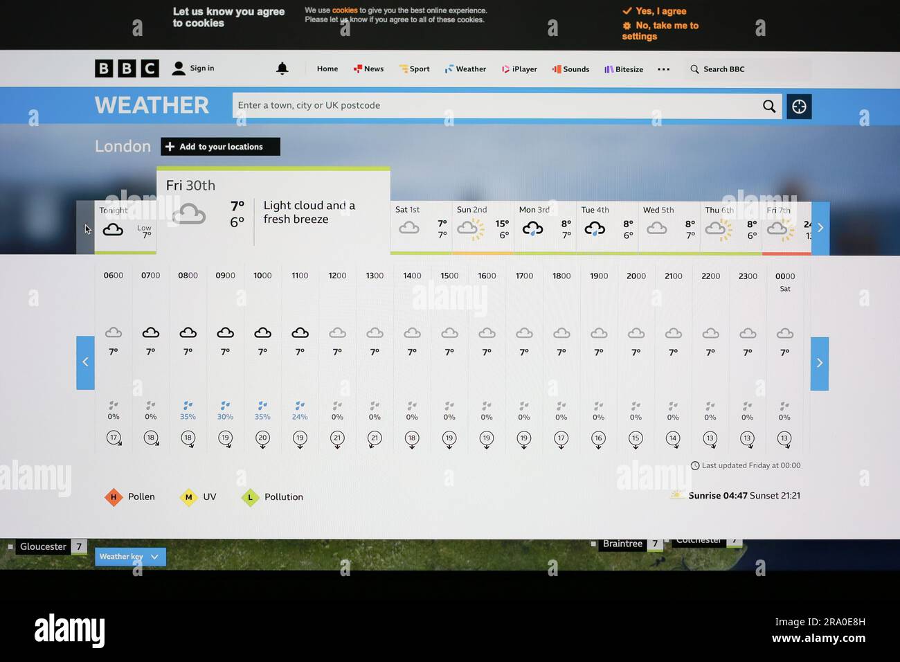 London, UK. 30 June 2023. BBC Weather Broken. BBC weather report ...
