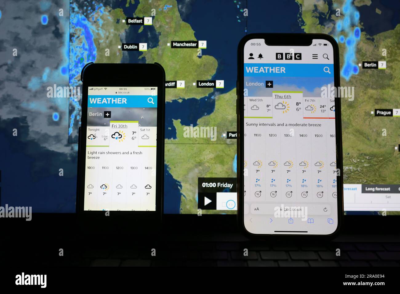 London, UK. 30 June 2023. BBC Weather Broken. BBC weather report ...