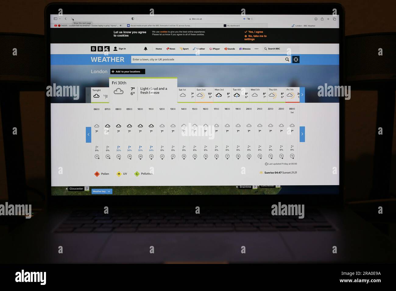 London, UK. 30 June 2023. BBC Weather Broken. BBC weather report ...