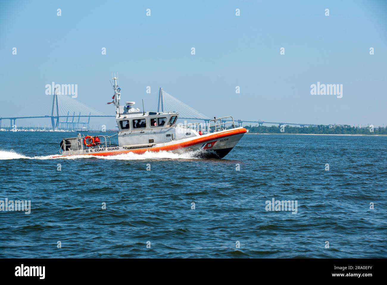 A Coast Guard Station Charleston 45-foot Response Boat-Medium boat crew ...
