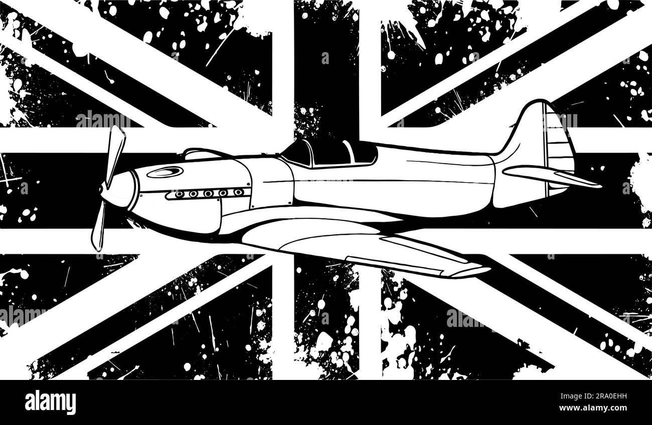 Old military fighter plane in vintage monochrome style isolated vector ...