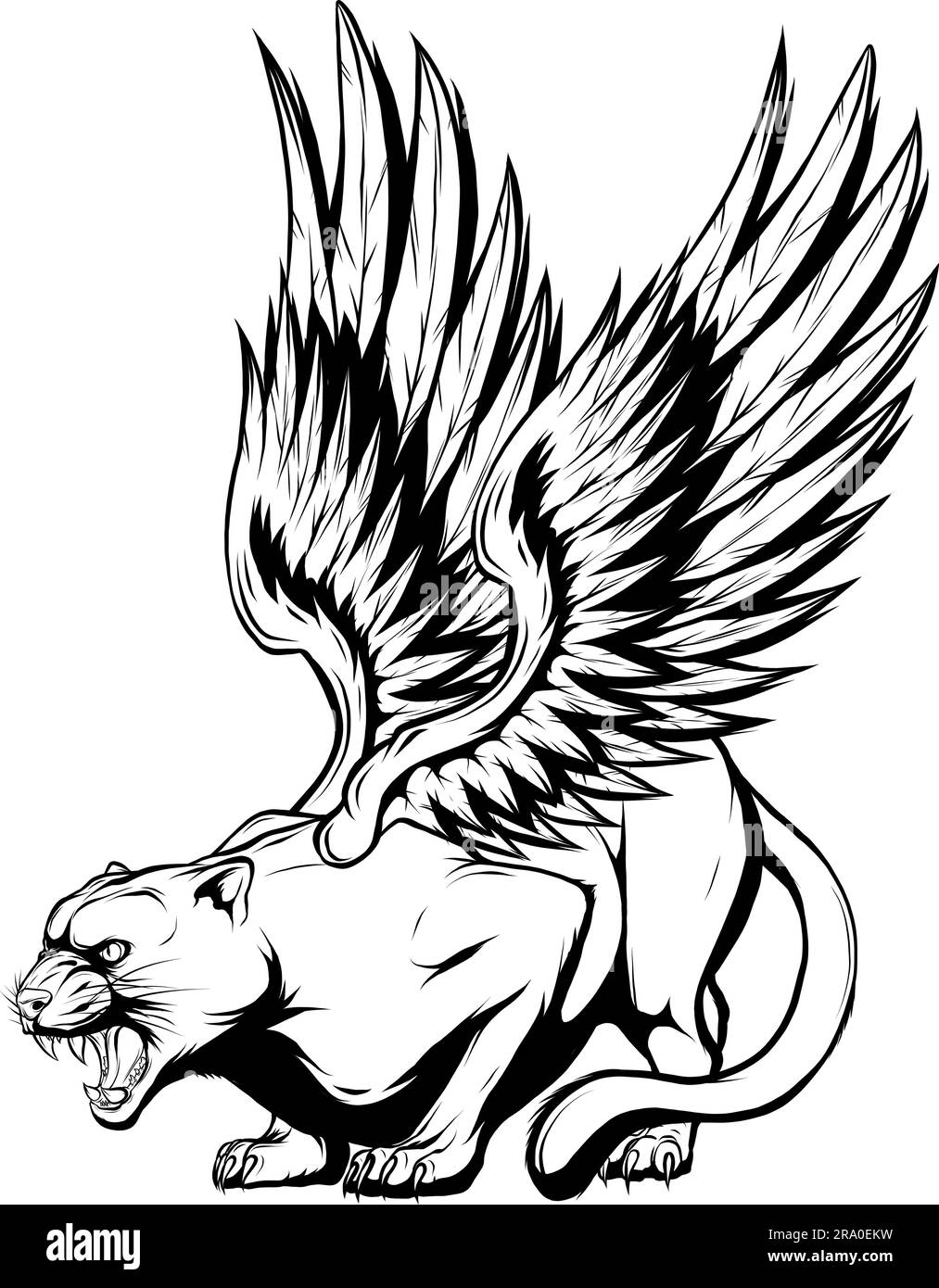 wild panther vector illustration black and white Stock Vector Image ...