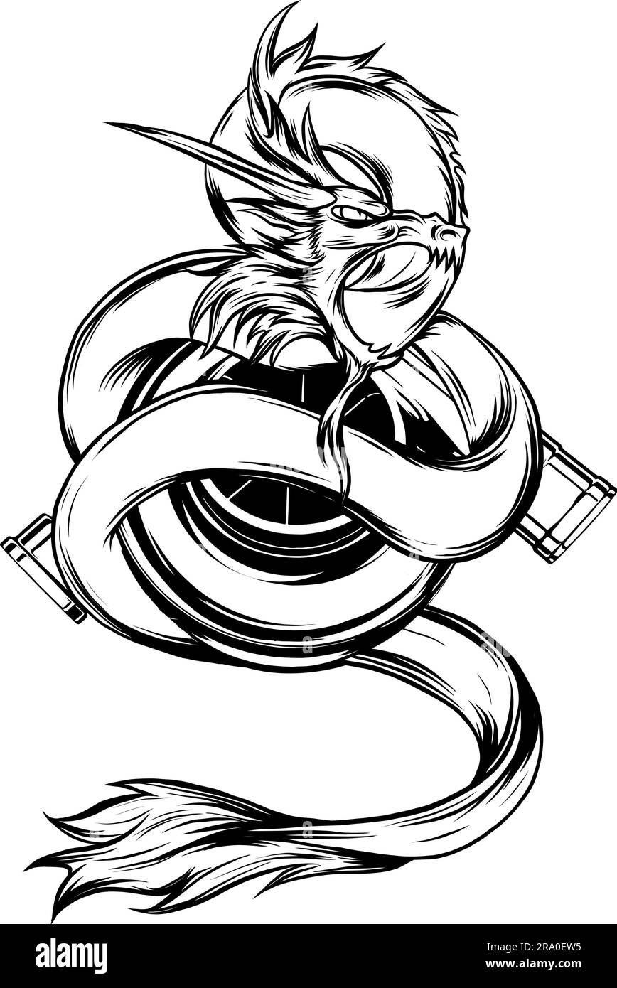 Dragon attack, black and white vector ilustration Stock Vector Image ...