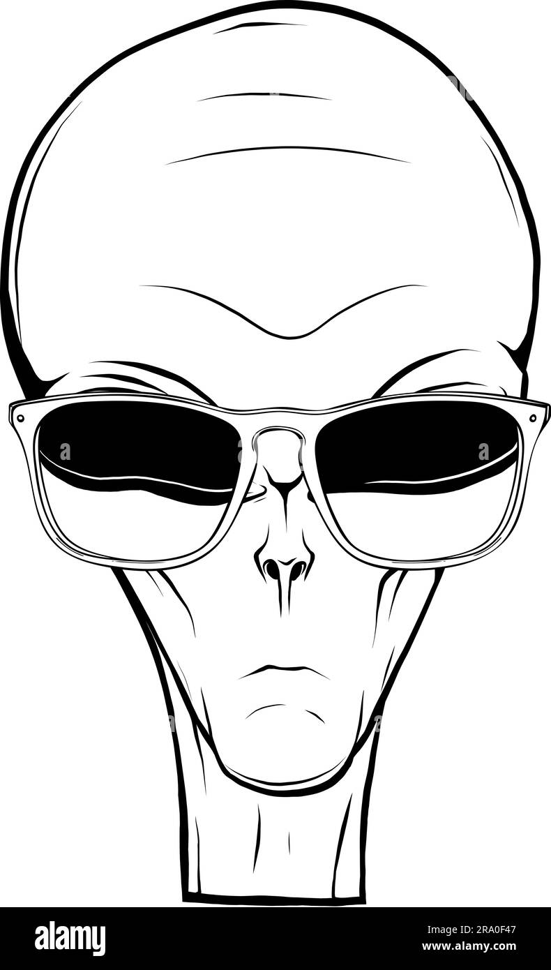 Monochrome illustration of alien head isolated on white background ...