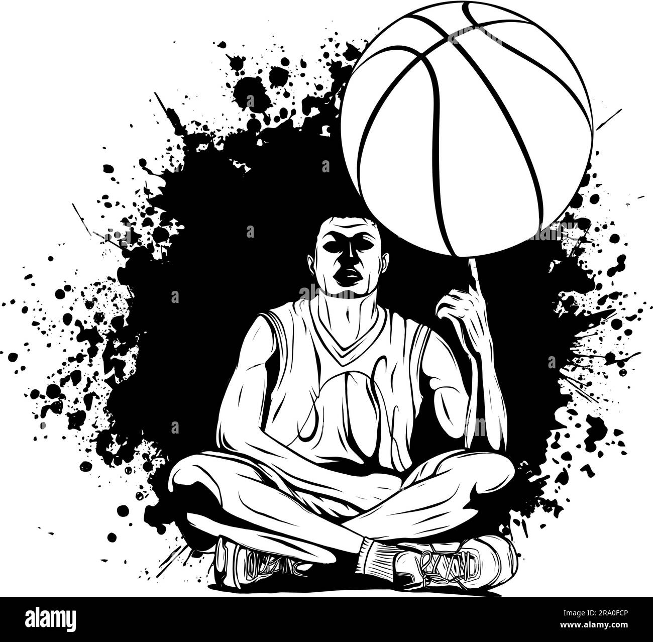 Basketball player with a ball outline vector illustration Stock Vector ...