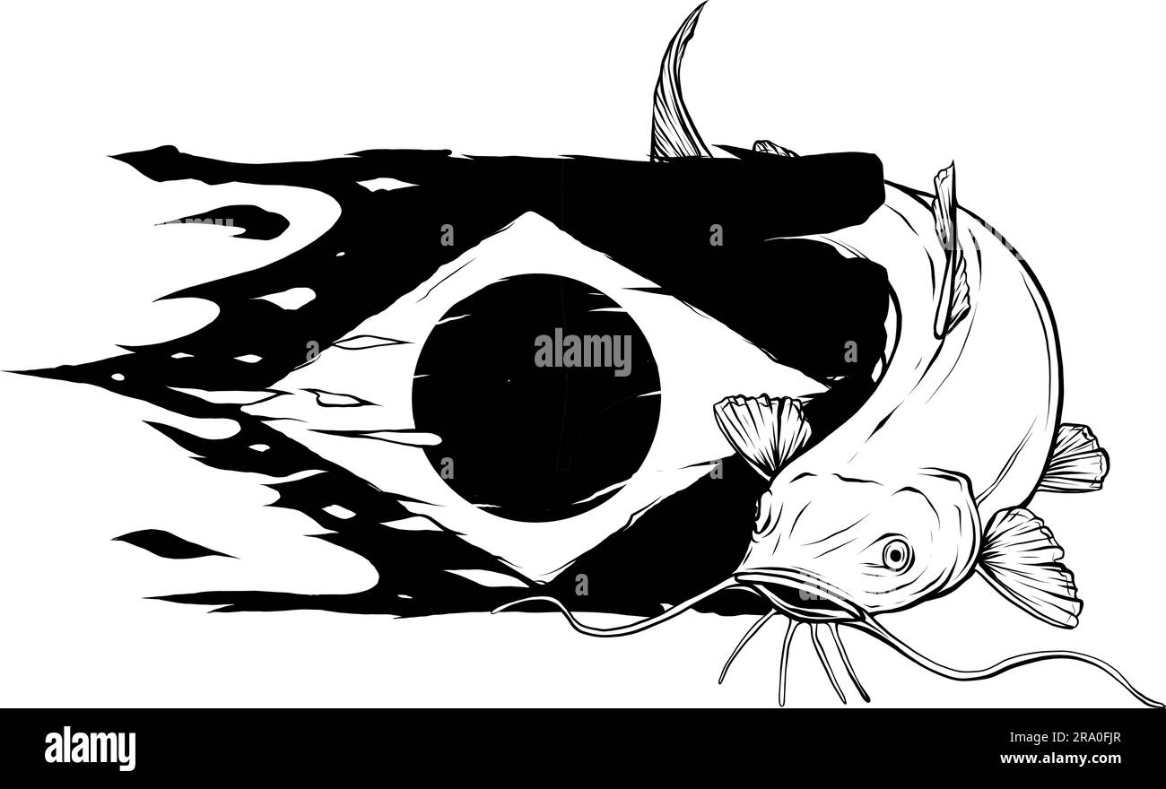 Hand-drawn Catfish. Black and white. Vector sketch of a fish Stock ...