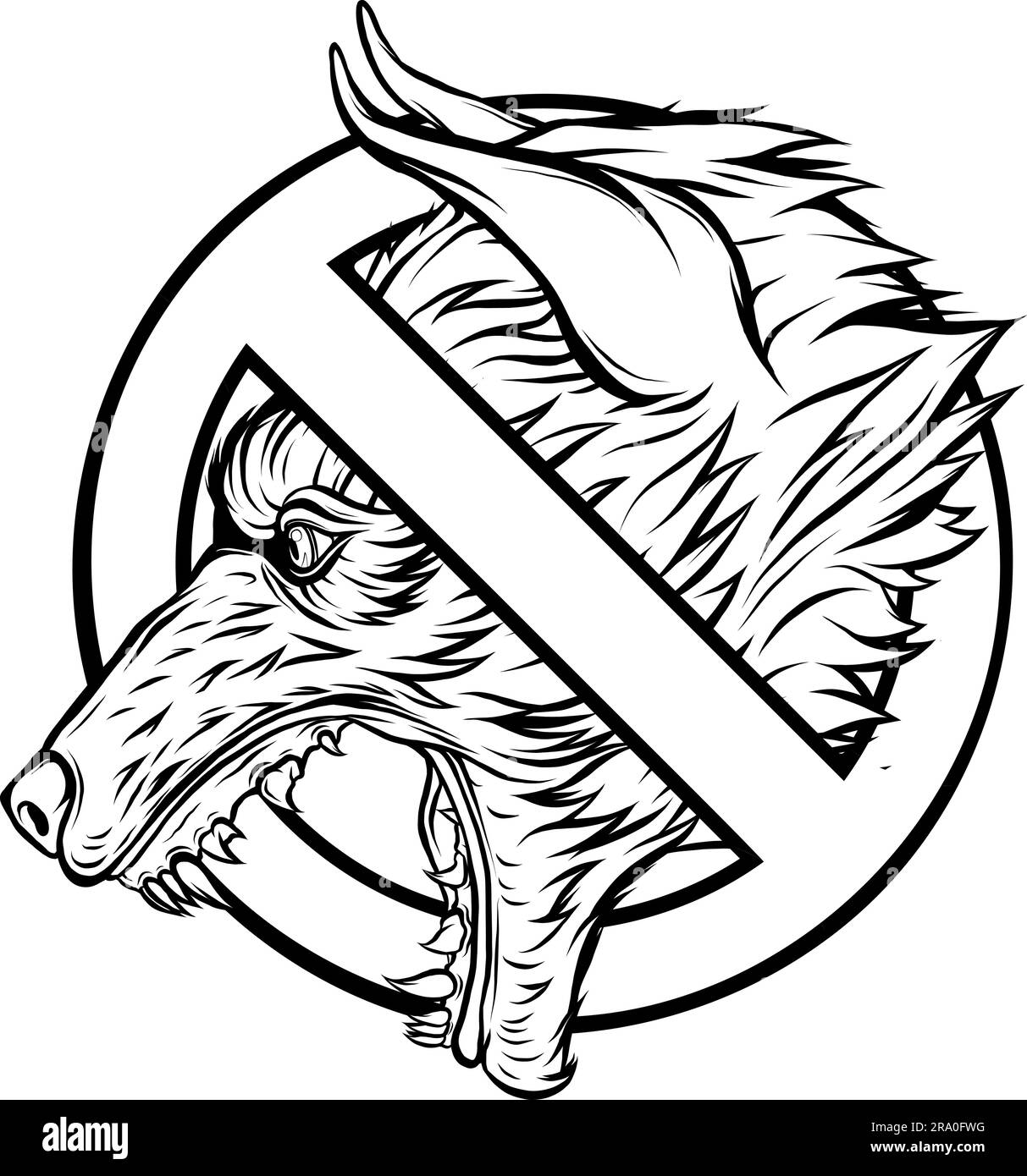 Angry Wolf Head Lineart