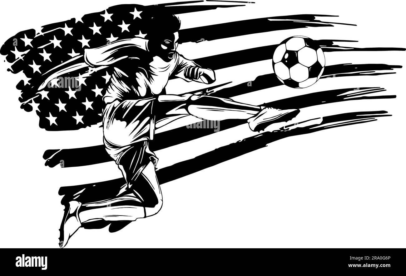 Soccer player shooting a ball action outline graphic vector Stock ...