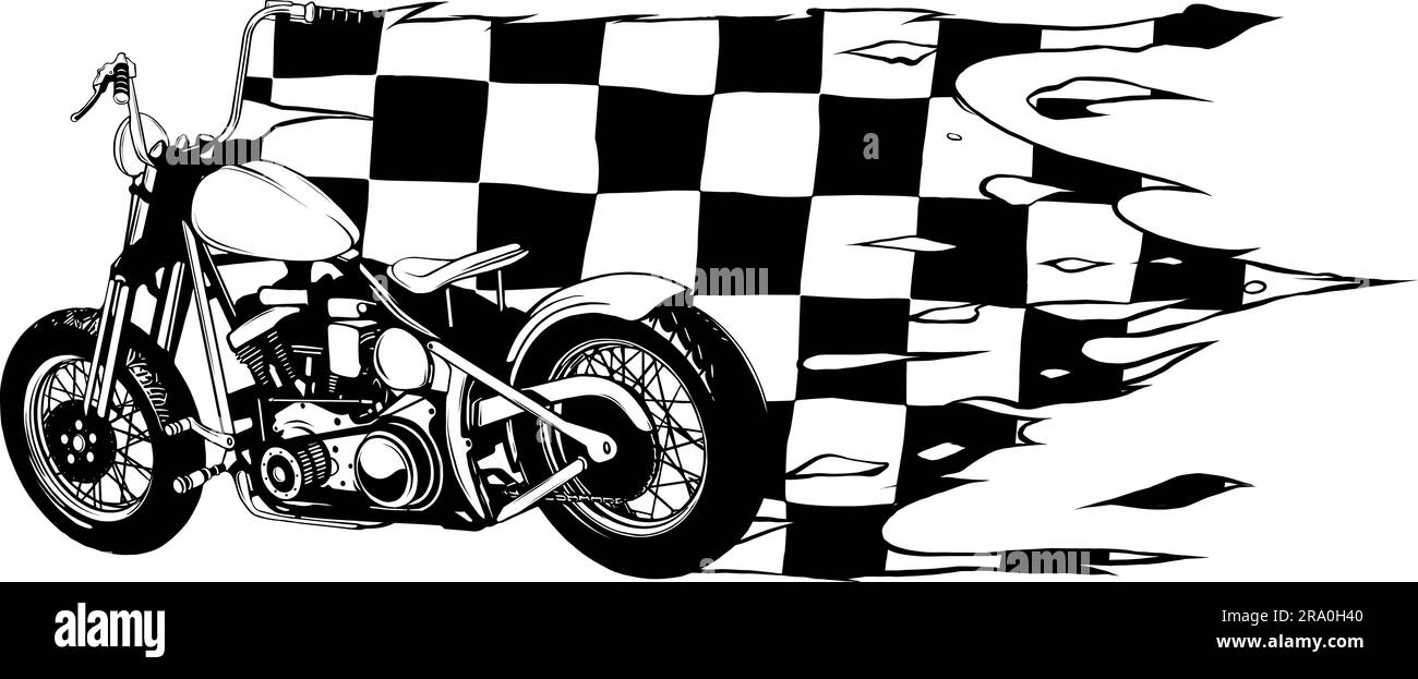 vector illustration of motorcycle in black and white outline Stock ...
