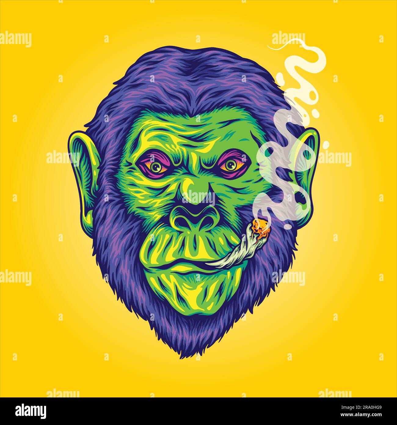 Blazing beasts monster gorilla embraces weed vector illustrations for ...