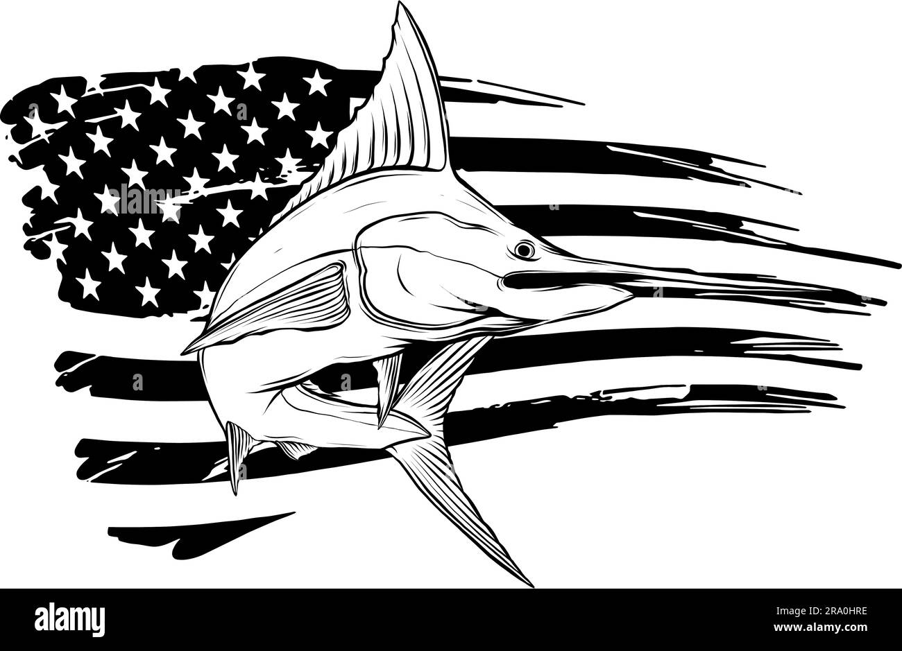 Simple minimalistic vector illustration of black and white swordfish ...