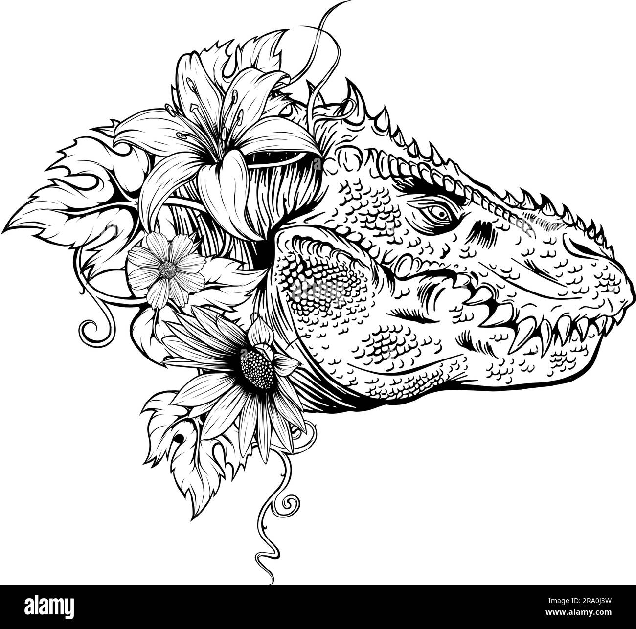 Vector illustration of outline dinosaur tyrannosaurus head Stock Vector ...
