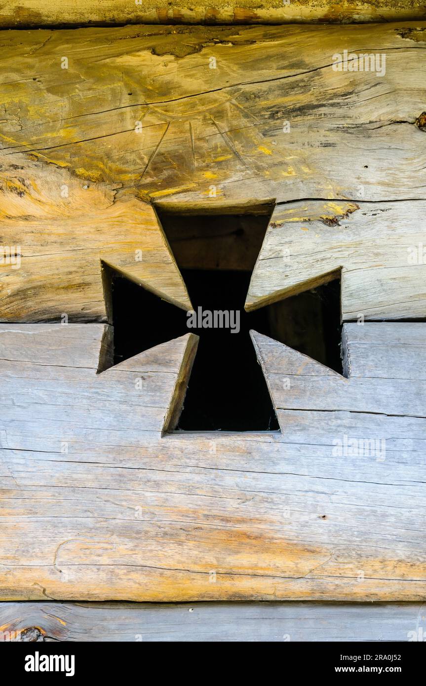 Detail of a window of a typical ukrainian antique house, in Pirogovo ...