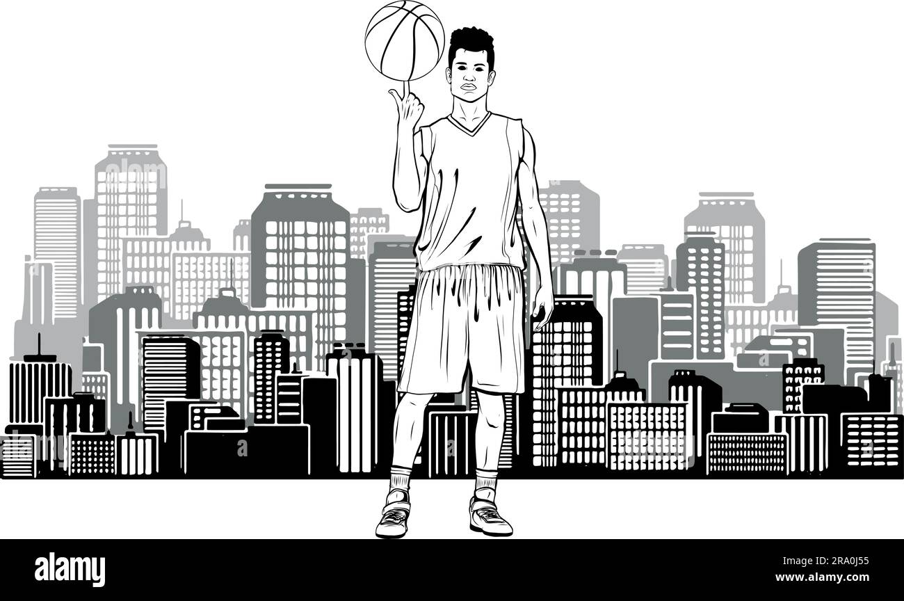 Basketball player with a ball outline vector illustration Stock Vector ...