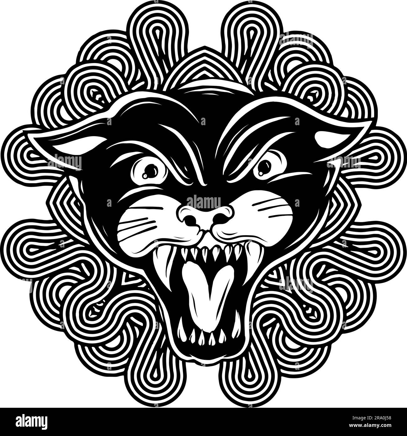 Vector Cartoon Angry Black Panther Head Line Art Stock Vector Image ...