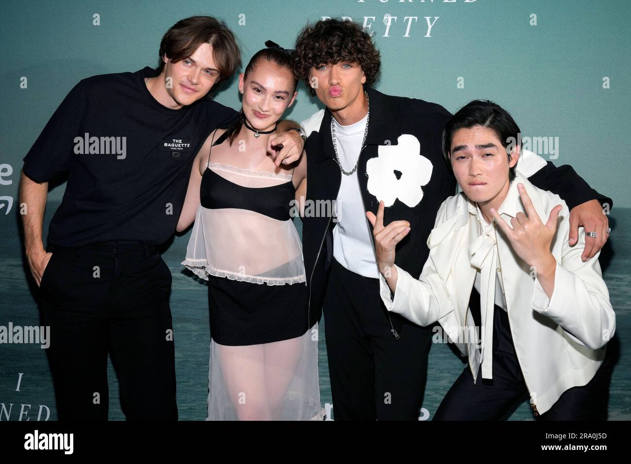 Christopher Briney, left, Lola Tung, Gavin Casalegno and Sean Kaufman attend Prime's "The Summer ...
