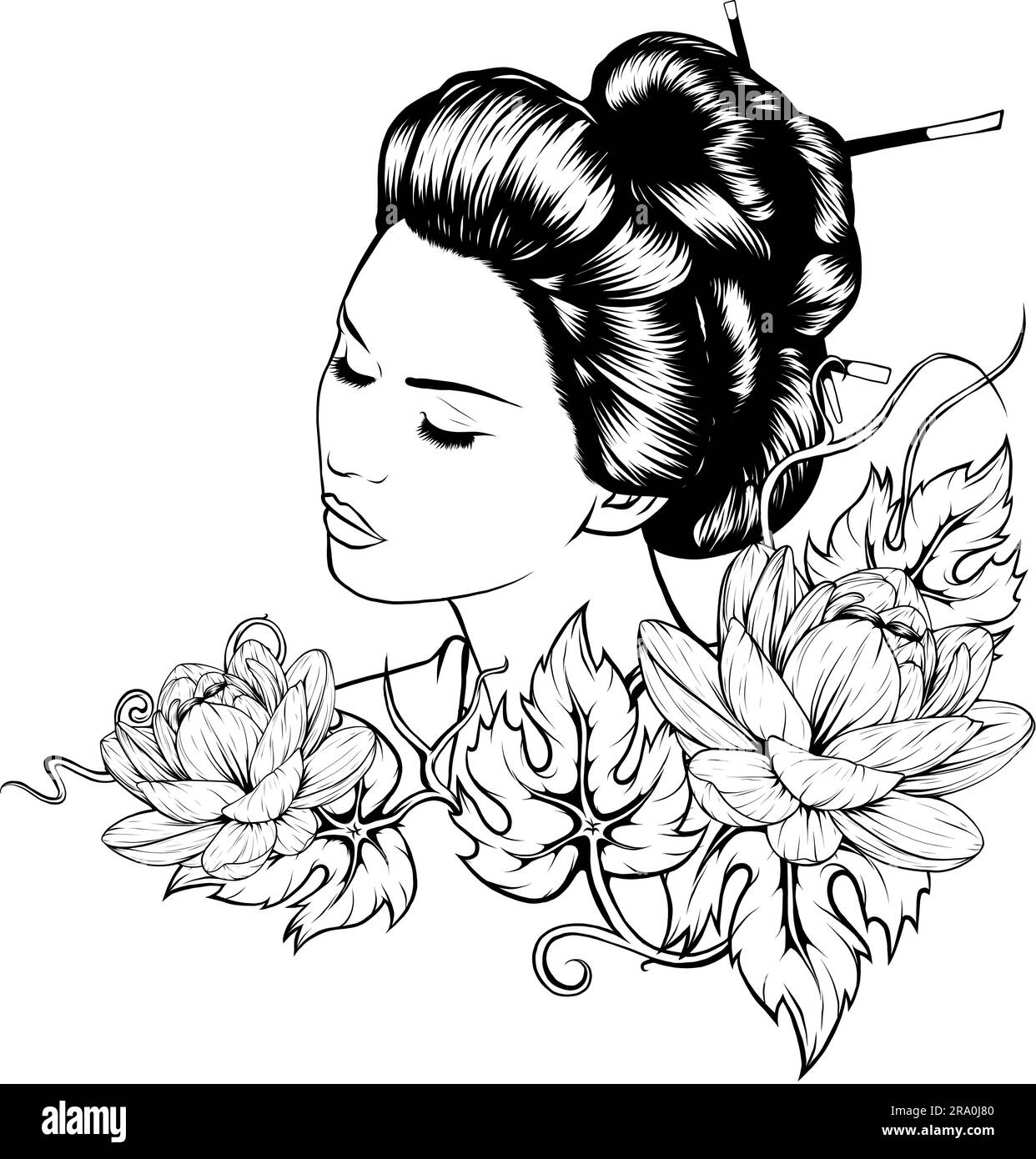 vector illustration of woman geisha outline design Stock Vector Image ...