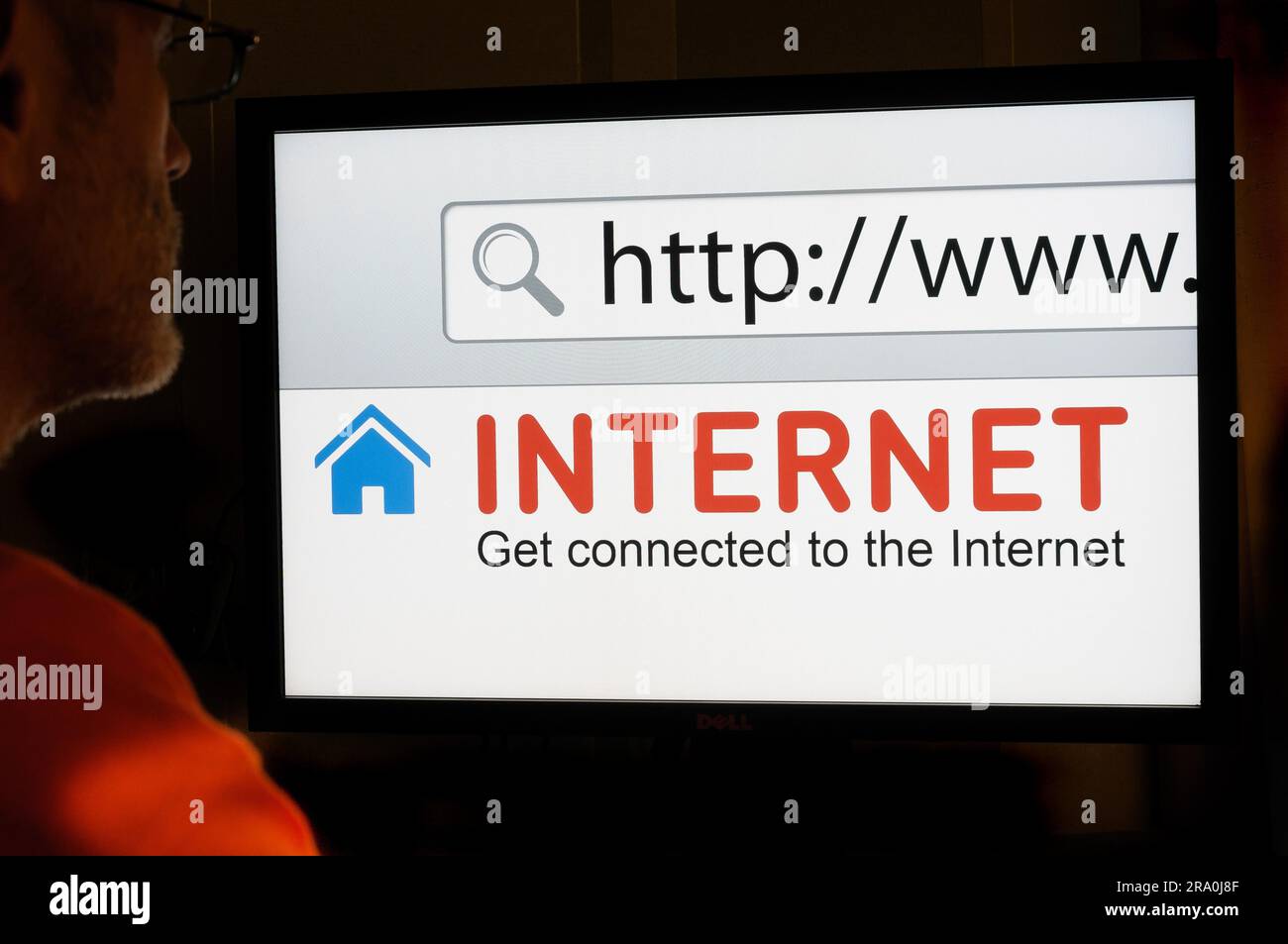 Man on keyboard getting connected on the Internet Stock Photo - Alamy