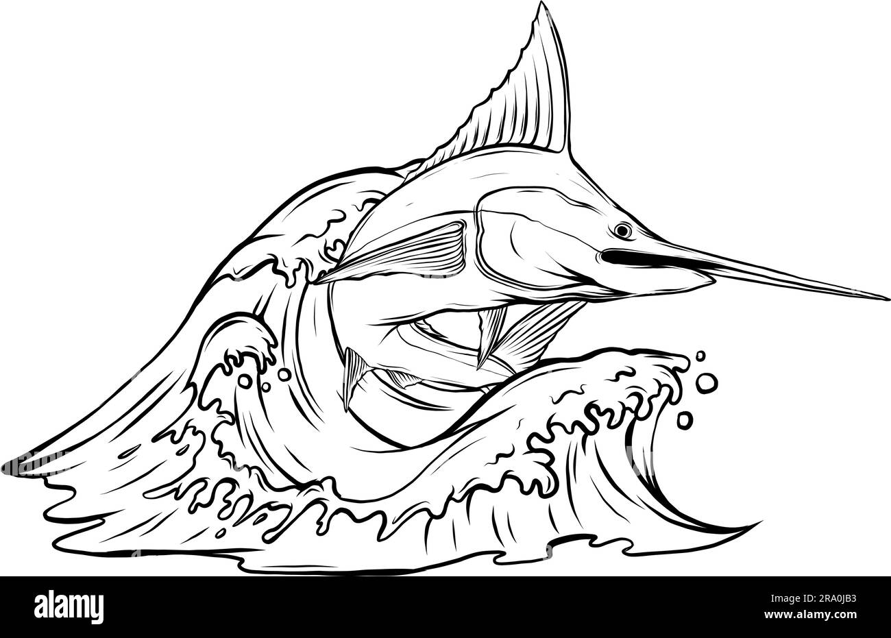 Simple minimalistic vector illustration of black and white swordfish ...