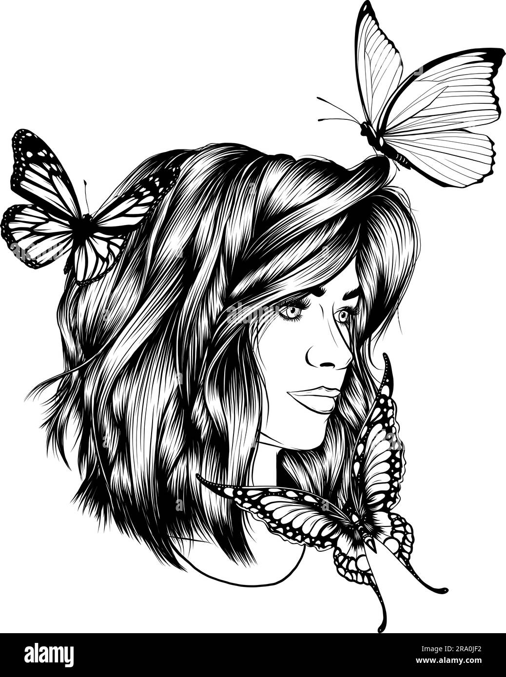 Vector Woman Face Beautiful Girl With Long Wavy Hair Curls Stock Vector Image And Art Alamy