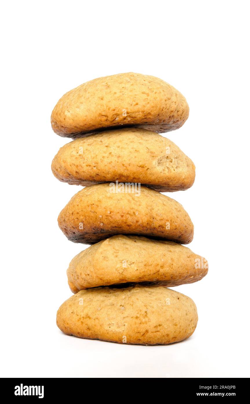 Five simple homemade cookies on white background Stock Photo - Alamy