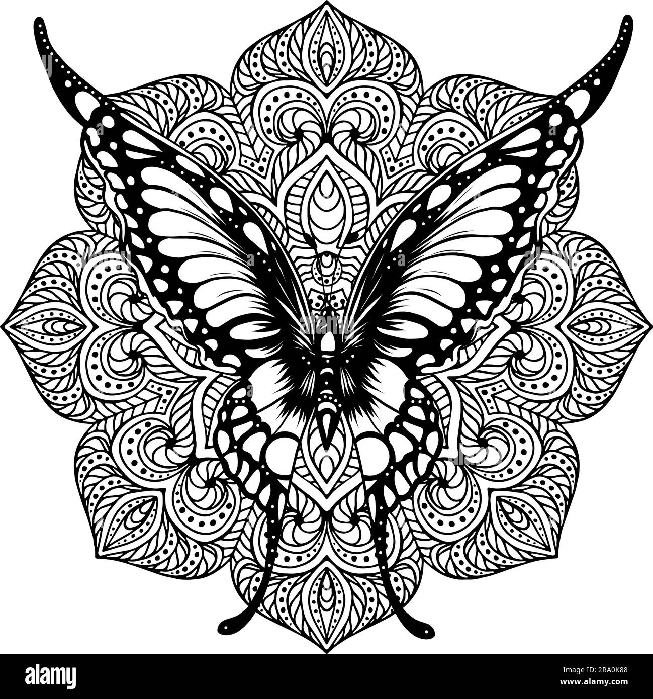 Beautiful black and white butterfly Outline vector illustration Stock ...