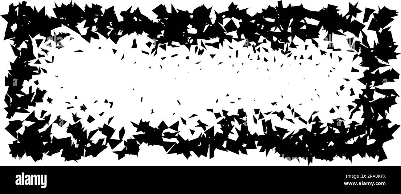Debris and shatters in rectangle shape. Black broken pieces, specks ...